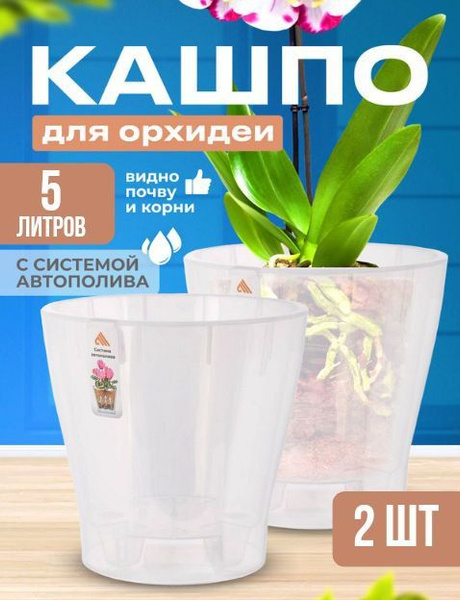 Характеристики Горшок для орхидеи прозрачный с автополивом Лея 5 литров ...