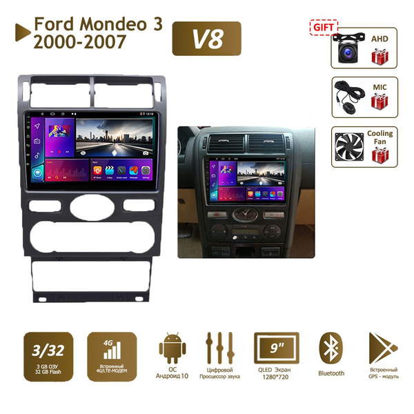 Штатная магнитола 720P 3+32Гб для Форд мондео/Ford Mondeo 3 2000-2007 2 ...