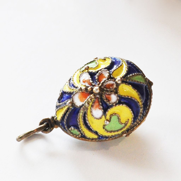 Винтажный пасхальный кулон "Цветочек". Бижутерный сплав, перегородчатая ...