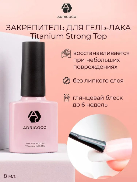 ADRICOCO Закрепитель (топ) для гель лака Titanium Strong Top (8 мл.) без липкого слоя, финиш ...