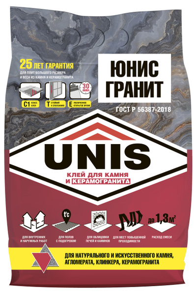 Клей для плитки Unis Гранит, Влагостойкость, Морозостойкость купить по ...