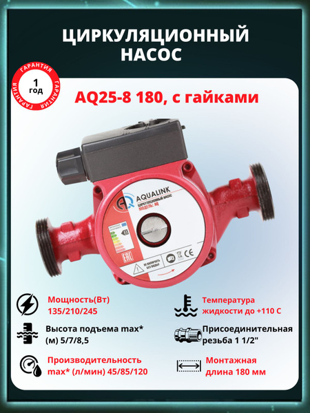 Циркуляционный насос AQUALINK AQ 25/6 180, 220 л/мин - купить по выгодной цене в интернет ...