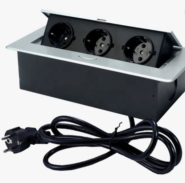 Розетка горизонтальная выдвижная 3EU, цвет Серый, и кабель для ...