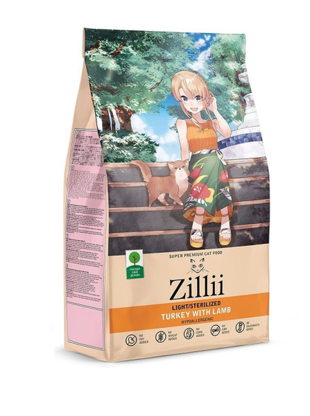 Zillii Light and Sterilized Cat для взрослых стрерилизованных и склонных к полноте кошек Индейка ...