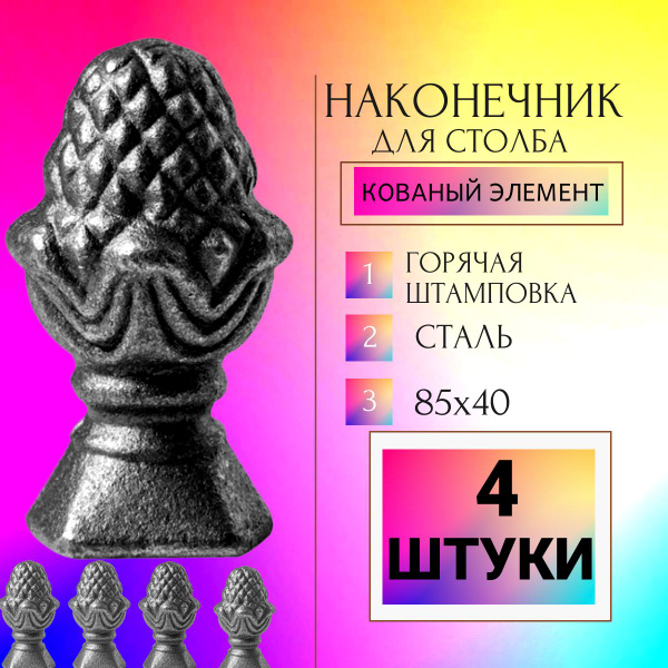 Кованый элемент "Наконечник на столб ШИШКА " Сталь . Навершие 85х40 мм ...