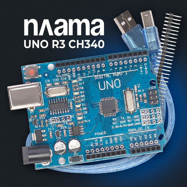 Плата Arduino Uno R3 Atmega328a Au Ch340g с кабелем Usb и штыревой