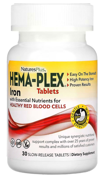 NaturesPlus Hema-Plex Iron 30 slow release tabs / Железо Хема Плекс 30 ...