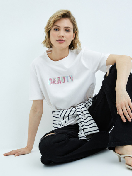 Футболка Zarina, размер 46, цвет белый, 100% хлопок - купить по выгодной цене в интернет ...