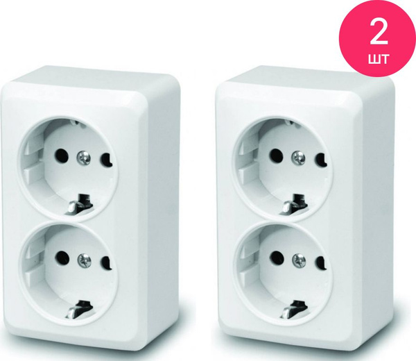 Розетка силовая штепсельная Makel / Макел Менекше IP20, белая 2-местная с заземляющими ...