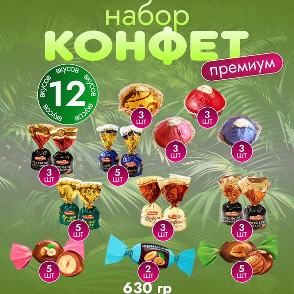 Трюфели с марципаном, премиальные конфеты, фрукты и орехи в шоколаде ...