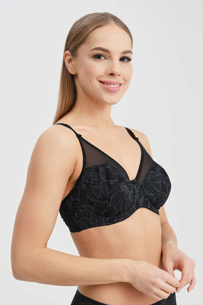 Бюстгальтер Женский Felina с мягкой чашкой, на косточках, размер 90G черный Полиэстер, Полиамид ...