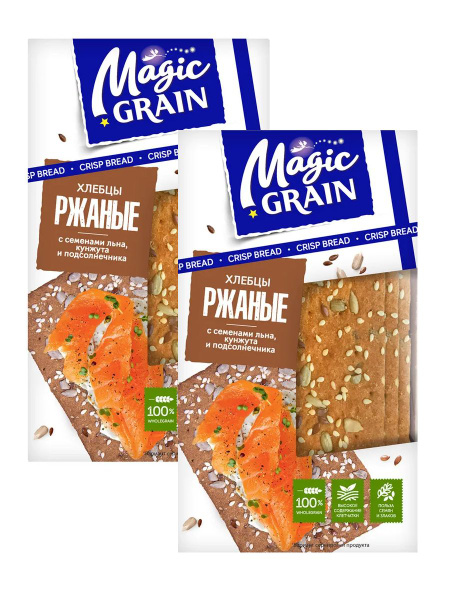 Хлебцы Magic Grain Ржаные с семенами льна, подсолнечника и кунжута, 160 ...