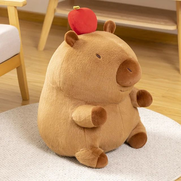 Мягкая игрушка Капибара 40 см, с яблоком на голове, плюшевая меховая ...