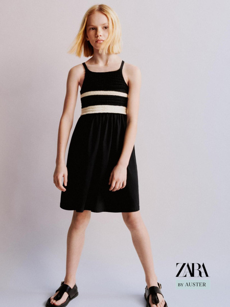 Платье детское ZARA CONTRASTING CROCHET DRESS, black, 116, Девочки, Лето, размер 116, материал ...
