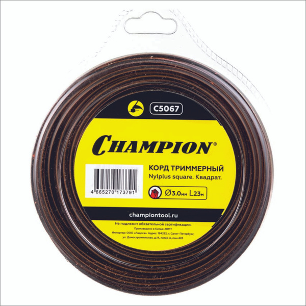 Леска для триммера Корд трим. CHAMPION Nylplus Square 3.0мм 23м ...