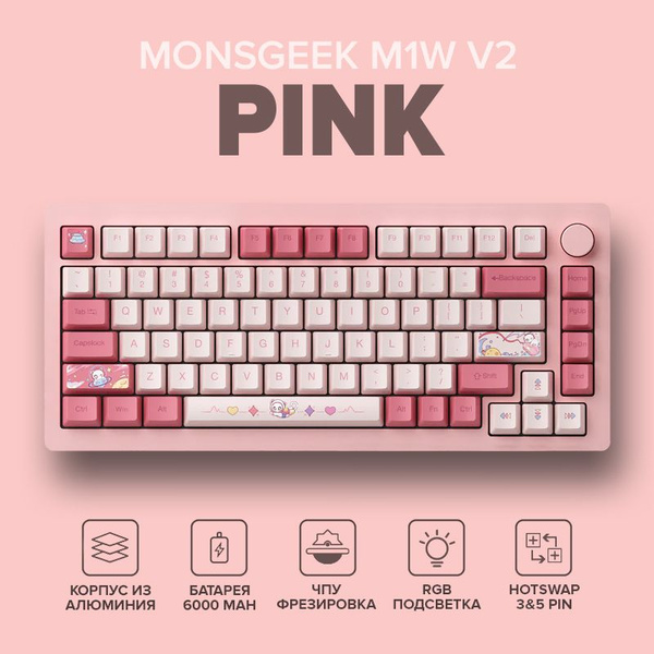 Беспроводная механическая клавиатура Monsgeek M1W V2 Pink, RGB, 75% ...