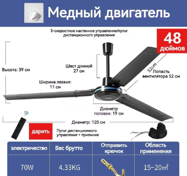 Настенный вентилятор , черно-серый купить по низкой цене с доставкой в ...