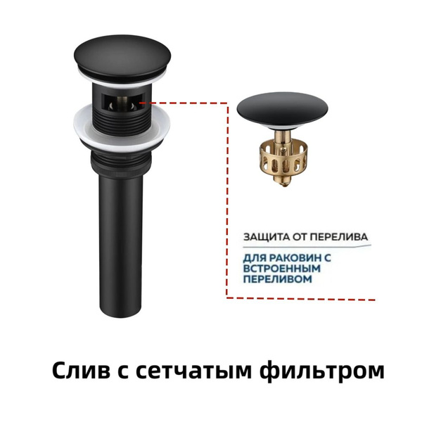 Донный клапан для раковины с переливом Robern, для ванной с системой ...