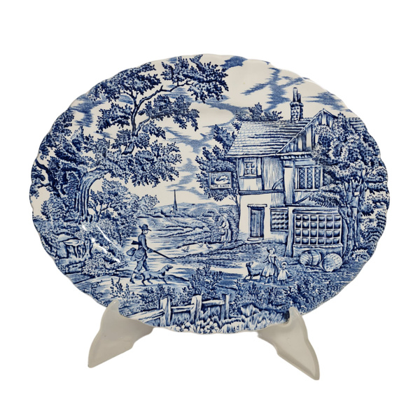 Блюдо винтажное Myott / Коллекция "The Huter" в сине-белых тонах, 29 х 23 см, фарфор, Англия ...