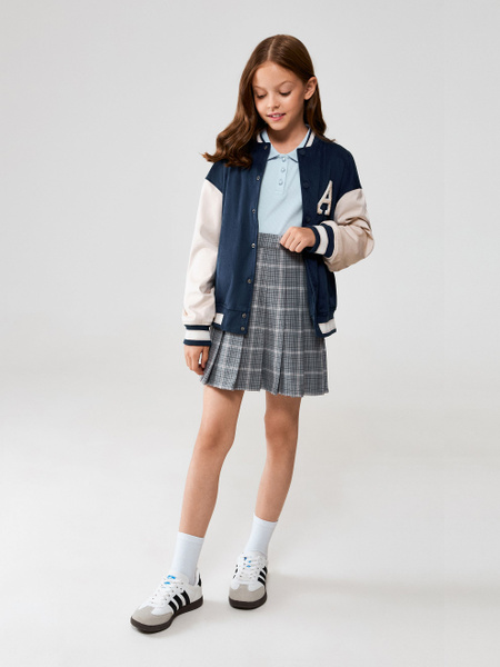 Юбка Девочки Acoola серый Текстиль плиссе, в складку, размер 158 Молния Мини Складки Клетка На ...