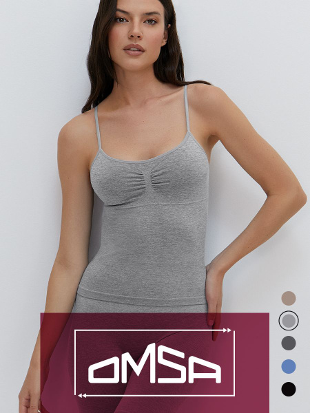 Топ Женский Omsa светло-серый меланж, размер 44, 46 Без рукавов Повседневный Китай облегающий ...