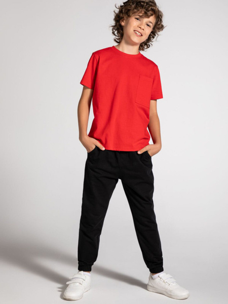 Брюки Мальчики Mokida джоггеры черный Трикотаж Повседневный, размер 158 Резинка, Завязки ...