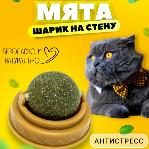 Игрушка для кошек - вращающийся мятный шарик на стену - купить с ...