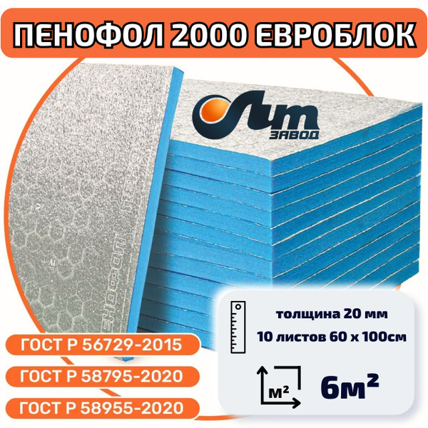 10 листов Пенофол 2000 тип А (Евроблок) 20 х 600 х 1000 мм - купить с ...