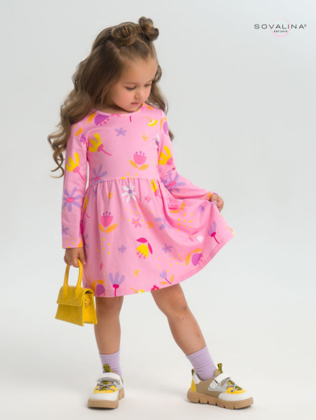 Платье Девочки SOVAlina розовый прямое Повседневный Длинный Хлопок, Кулирная гладь, размер 104 ...