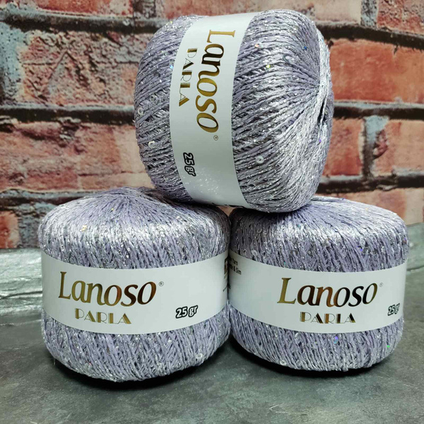 Пряжа Lanoso Parla, 4751 светло-сиреневый, пайетки серебро, 25гр/ 217м, 3 мотка - купить с ...