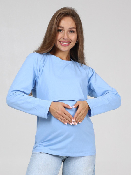 Футболка Женский mamajane голубой Длинный, размер 48 Трикотаж оверсайз Повседневный Россия, рост ...