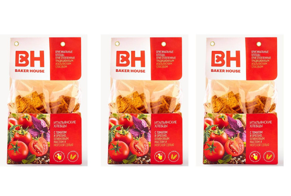 Итальянские хлебцы Baker House с томатом и орегано, 3 уп по 250 г ...