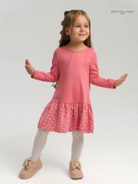 Платье Девочки SOVAlina пудровый, розовый Повседневный Длинный Трикотаж ...