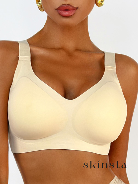 Бюстгальтер Женский SKINSTA без косточек, бесшовный, размер 50 бежевый Спандекс, Нейлон ...