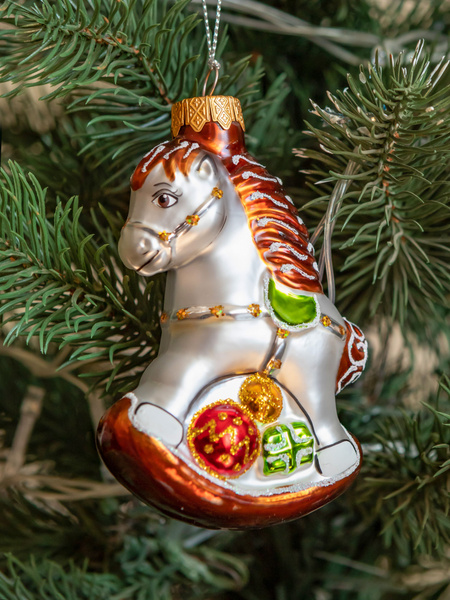 Елочная игрушка стеклянная ручная роспись Лошадка, высота 11 см ...