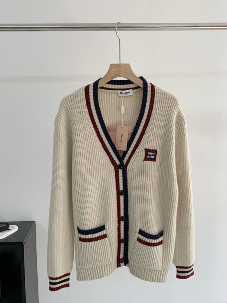 Свитер Женский Miu Miu бежевый нейтральный Полушерсть размер 48 Петля оверсайз Длинный Логотип