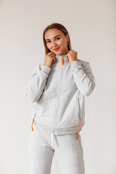 Костюм спортивный Женский MATROSOVA Спортивный двойка серый, бело-серый, размер 44, 46 Футер ...