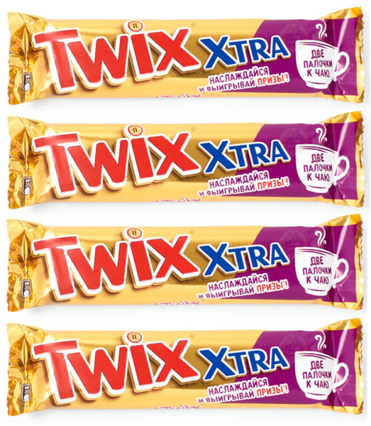 Батончик шоколадный Extra с печеньем в молочном шоколаде с карамелью Twix 4 уп по 82 г, Россия ...
