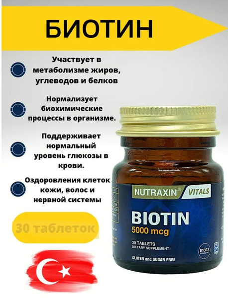 Nutraxin BIOTIN/Биотин 5000мкг, витамин B7 - купить с доставкой по ...