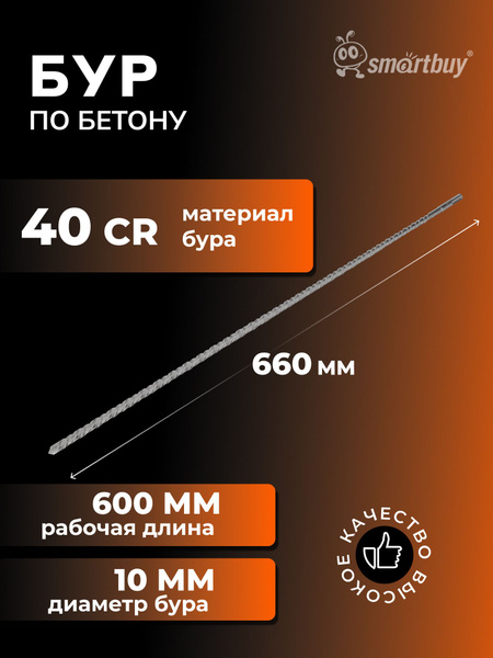 Бур по бетону Smartbuy 10x600x660, HRC>45,SDS-plus твердосп.нак,HRA>89 ...
