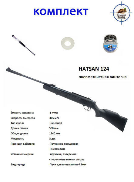 Пневматическая винтовка Hatsan Нatsan 124 к, калибр 4,5, до 3 Дж купить ...