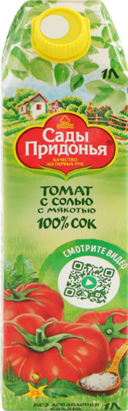 Сок САДЫ ПРИДОНЬЯ Томатный с солью с мякотью тетра-пак, 1L купить на ...