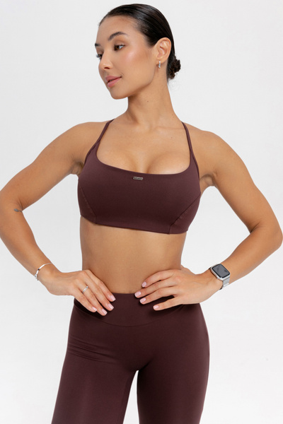 Топ-бра Женский FORSTRONG коричневый, размер 44, 46 Трикотаж Спортивный Бег, Гимнастика Открытая ...