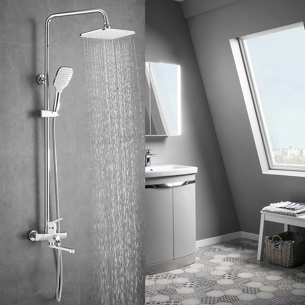 Душевая система с тропическим душем и смесителем Shevanik S8136F, белый/хром купить на OZON по ...