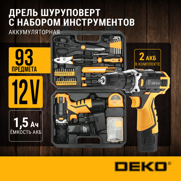 Аккумуляторная дрель-шуруповерт DEKO Banger 12v Li-Ion + набор ...