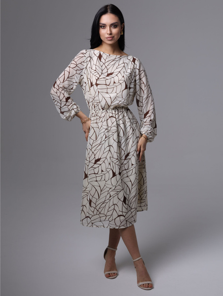 Платье Женский Makey Kelly белый Офисный/школьный Длинный Полиэстер, размер 56 Резинка свободный ...