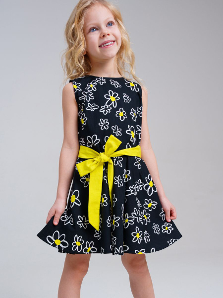 Платье Девочки PlayToday черный, белый Повседневный Без рукавов Текстиль, размер 104 Молния ...