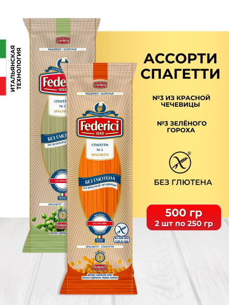 Макароны без глютена Federici Спагетти набор ассорти 250 г. 2 штуки в наборе купить на OZON по ...