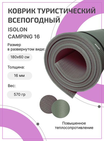 Коврик туристический теплый Camping 16 / ISOLON / 180х60 см. Усиленный ...