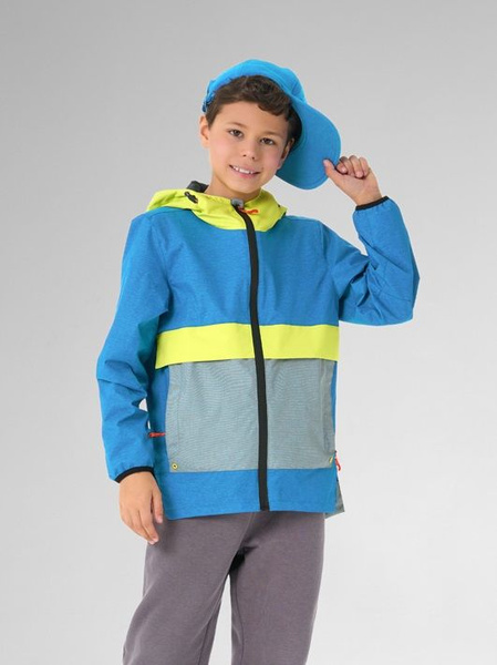 Ветровка Мальчики, Девочки OLDOS Карманы, Капюшон синий, салатовый капюшон Полиэстер, размер 158 ...